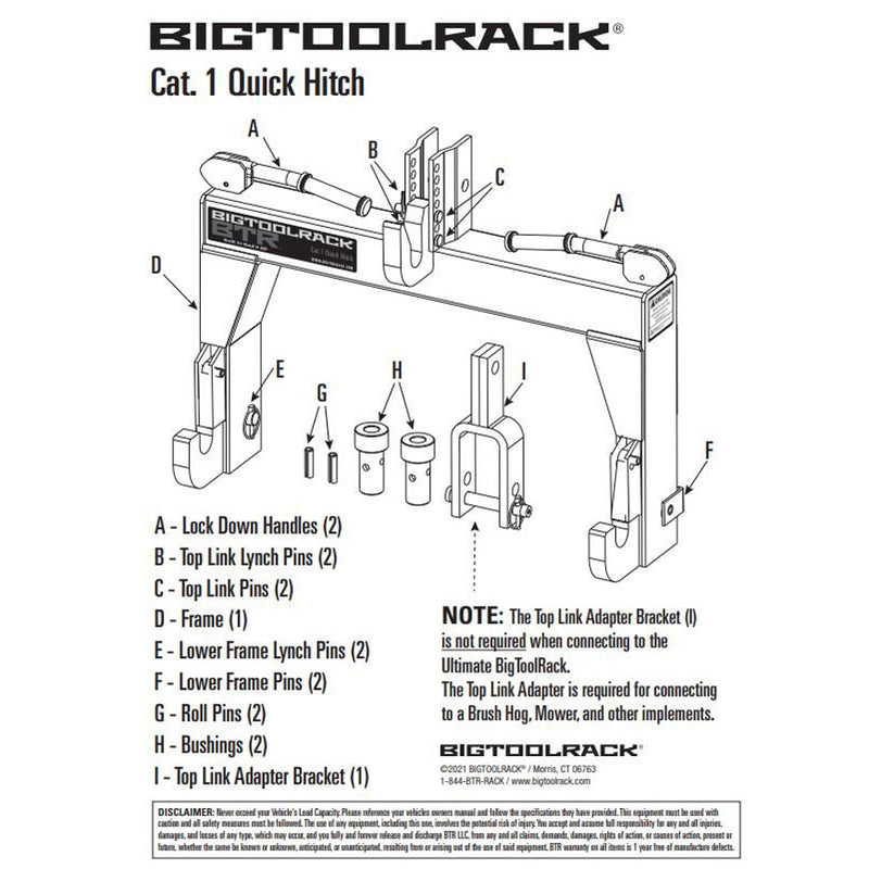 Quick Hitch Category 1 - BIGTOOLRACK